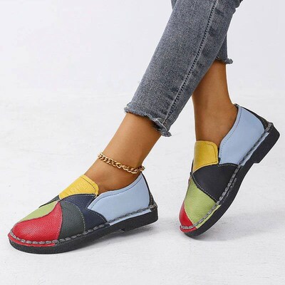 Women Loafers Patches Stitching Flat Shoes Woman Summer Flat