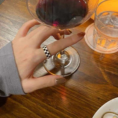 Fashion personality checkerboard open index finger ring fema