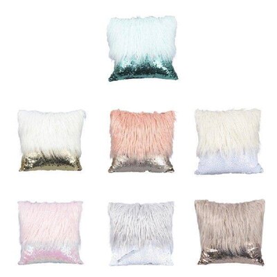 Sequins Long Plushes Splicing Throw Pillow Cover Decorative