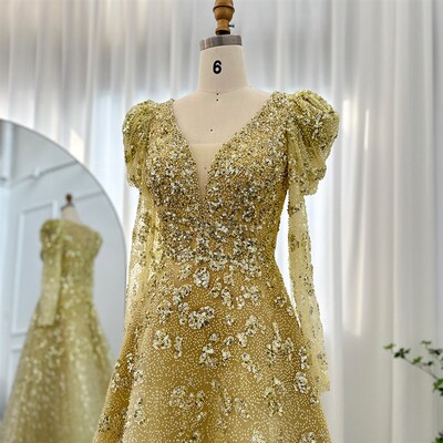 Sharon Said Luxury Dubai Yellow Arabic Evening Dress 2023 El