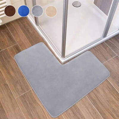 Coral Fleece L-shaped Floor Mat Non Slip Corner Soft Bathroo