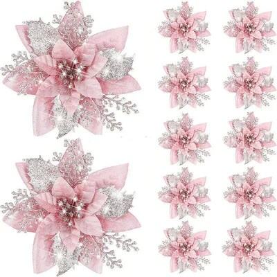 5pcs 14.5cm Glitter Artifical Christmas Flowers Mreey Christ
