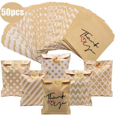 25/50Pcs+13x18cm+Thank+You+Kraft+Paper+Candy+Bags+Wedding+Fa