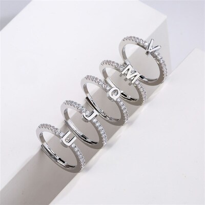 Fashion Initials Letter Ring Women Classic Simple Opening Fi