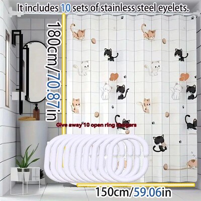Simple cartoon naughty cat shower curtain Bathroom shower cu