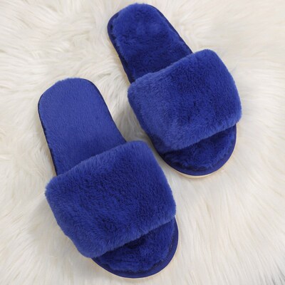 Fuzzy Slippers Women Winter Indoor Lazy Oneword Plush Slippe