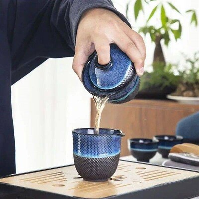 Chinese Kung Fu Travel Tea Set Ceramic Glaze Teapot Teacup