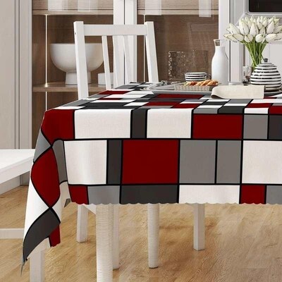 Abstract Geometric Pattern Tablecloth Home Decoration Red Wh
