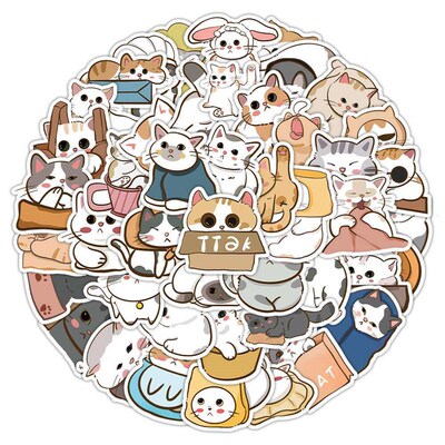 60 Japanese cartoon cute kitten stickers Wind suitcase lapto