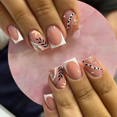 24pcs French White Cloud False Nails Wearable Waterproof Pre
