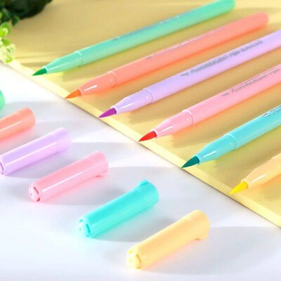 6 colors Soft Brush Fluorescence Pen Set Pastel Markers Brus