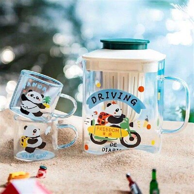 Creative Panda Glass Cold Water Bottles Set, Tea Cold Water