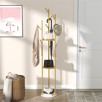 Marble Metal Coat Rack Freestanding with 3 Storage Shelves a
