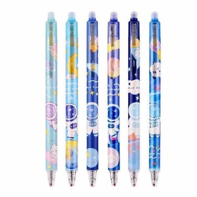 6Pcs Erasable Gel Pen 0.5mm Fine Point Cartoon Astronaut