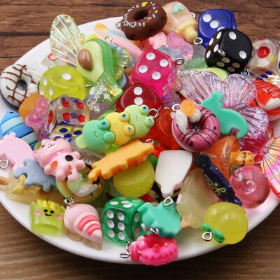 10Pcs 37 Styles Mix Fruit Animals Popsicle Candy Resin Earri