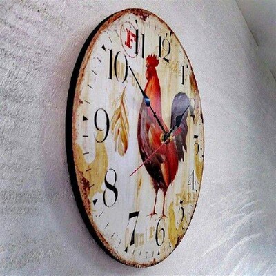 Kitchen Wall C Rustic Rooster Silent Non Ticking Wall