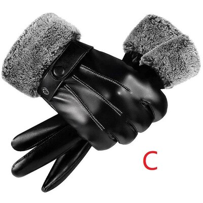 Winter Fashion Black PU Leather Gloves Male Thin Style Drivi