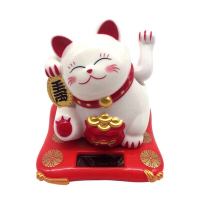 Solar Powered Maneki Neko Waving Arm Beckoning Fortune Cat L