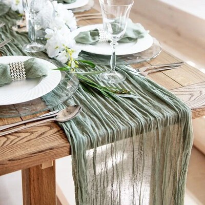 Semi-Sheer Gauze Table Runner Burlap Cheesecloth Table Setti