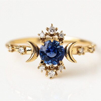 Fashion Women Rings Star Moon Sapphire Luxury Engagement Rin