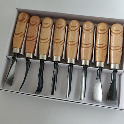 8Pcs/set  Dry hand Wood Carving Tools Chip Detail Chisel set