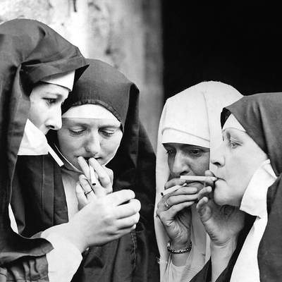 Smoking Nuns Prints Vintage Photo Black and White Poster Cig