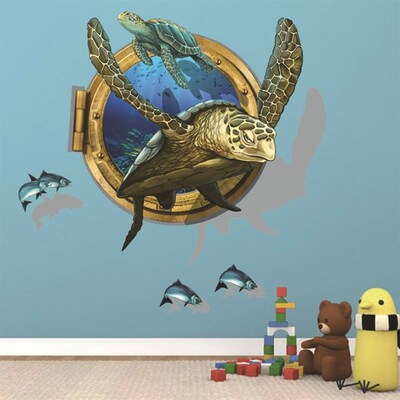 3D Sea World Turtle Wall Sticker Submarine Fish Decals Cora