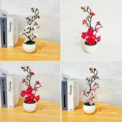 Bonsai Silk Flowers Plum Blossoms Artificial Plant Fake跨境