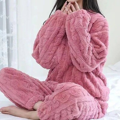 Autumn Women Solid Warm 2 Piece Sets Thicken Velvet Ribbed F