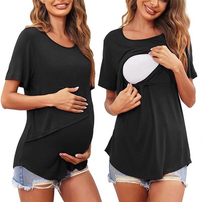 2025 Solid lor Crewneck Short-sleeved Lactation Knit Top Wom