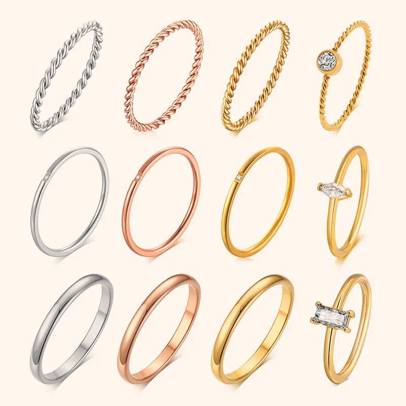 Chic Twisted Rope Slim Ring for Women, Stainless Steel Metal