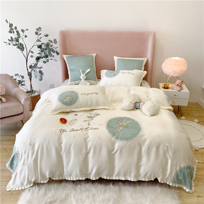 有翅膀的小精灵 可爱夏季四件支天丝裸睡冰丝被公主风女孩