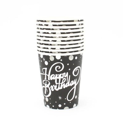10Guests Black Stamping Silver Letter Happy Birthday Disposa