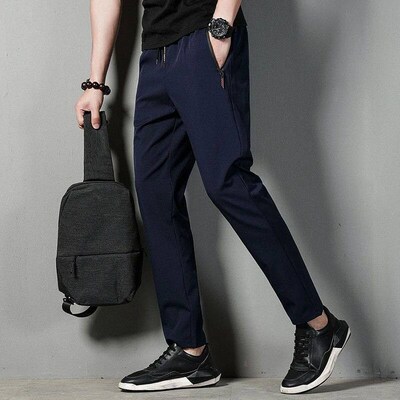 Summer mens casual pants slim fit thin Korean version ice s