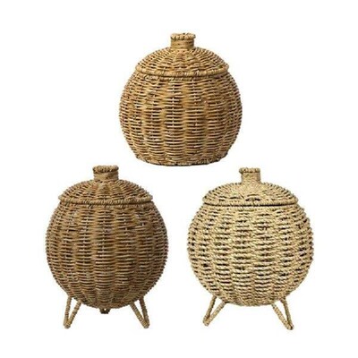 Desktop Hand Woven Basket with Lid for Stationery Utensils