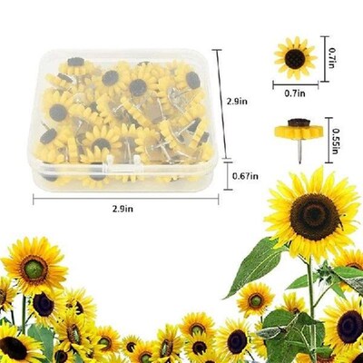 40 Pcs Sunflower Push Pins Flower Tacks Decorative