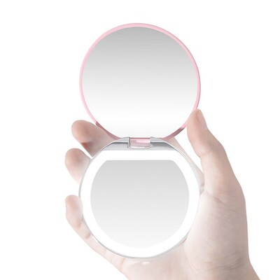 Portable Mini Makeup Mirror Compact Pocket USB Chargeable Tw
