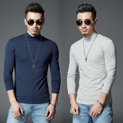 Mens Middle Collar Base Shirt Mens Slim-fit Youth Cotton H