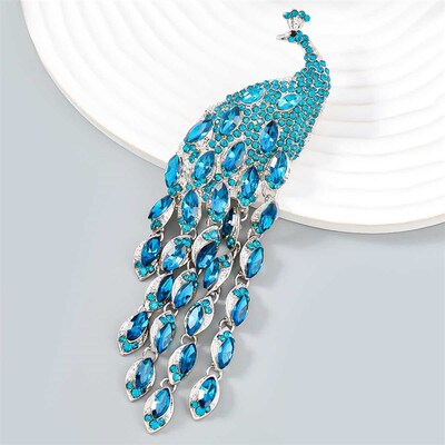 Ins Alloy Diamond-encrusted Blue Peacock Brooch Girl Cute Pi