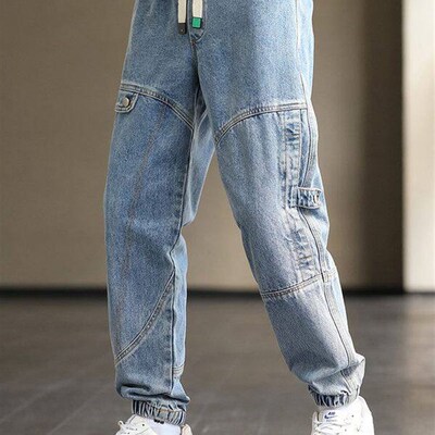 2023 New Mens Cargo Jeans Baggy Joggers Fashion Black Blue