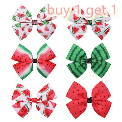 Fruit Printed Bow Hairpin Cute Girl Watermelon Bangs Cli发夹