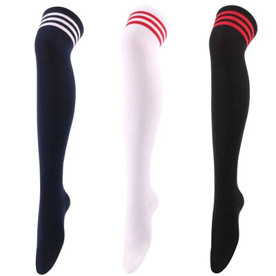 Womens Pantyhose Three Bars Cosplay Socks Over Knee Stockin