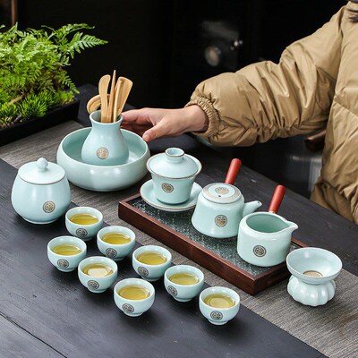 Ceramic Kungfu Tea Set Side Handle Ru Kiln Home Whole Set Lu