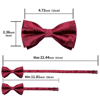 Wedding Bow Tie for Men Classic Red Pre-tied Bowtie Cufflink
