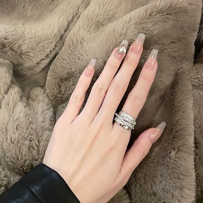 Fashion Multilayer Irregular Zirconia Open Rings For Women S