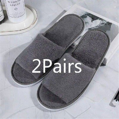 2Pairs Open Toe Disposable Slippers Thicken Fur Non-slip