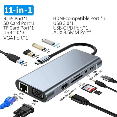11-in-1 USB C Hub Thunderbolt 3 Laptop Docking Station with