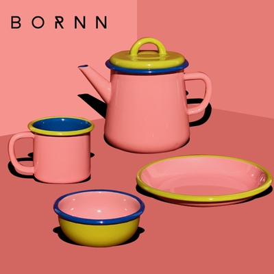 土耳其bornn撞色搪瓷餐盘 手工珐琅艺术餐具长方形托盘家用盘子碗