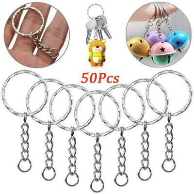 ,50pcs Metal Blank Keyrings Keychain Split Ring Keyfob Key