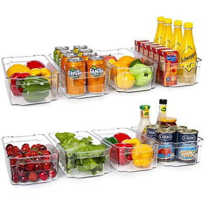 Stackable Plastic Storage Bins Fridge Organizer Clear Pantry